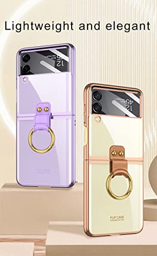 FYTON Galaxy Z Flip 4 Case with Ring, Ultra-Thin Electroplated Frame Z Flip 4 Case with Ring Holder, Anti-Scratch Shockproof Protective Cover with for Samsung Galaxy Z Flip 4 5G (2022), Lavender