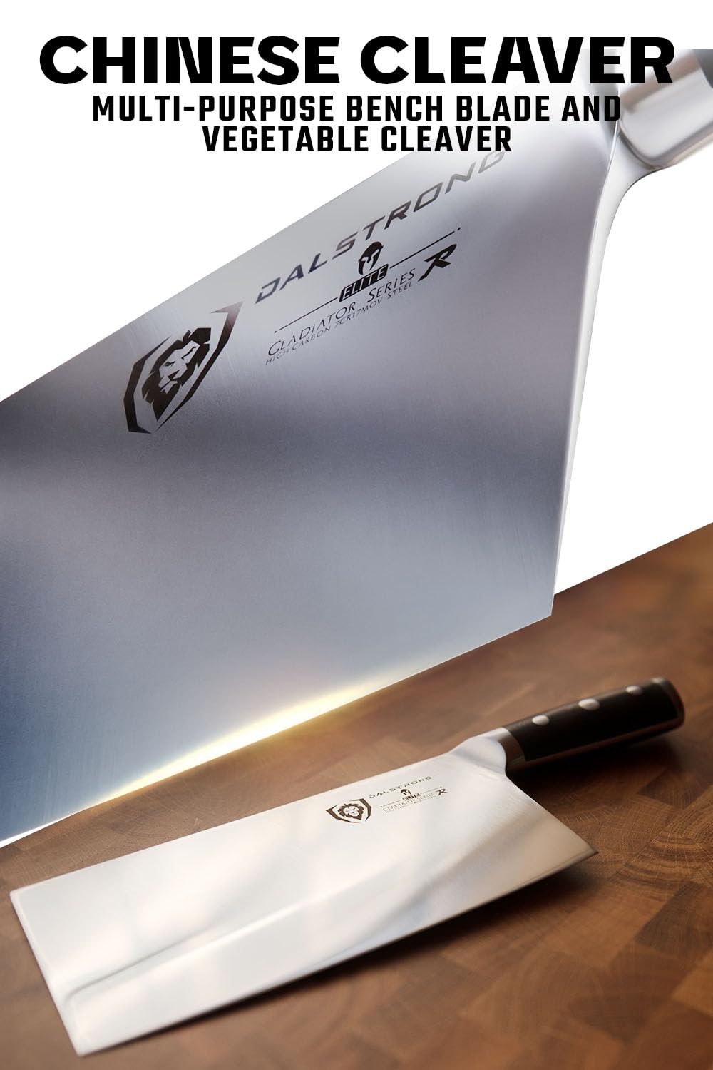 Dalstrong Chinese Cleaver Knife-9"- Gladiator Series 'R'-High Carbon Steel - Razor Sharp - Black Handle - Giftable Meat Cleaver, Vegetable Knife-w/Sheath - NSF Certified