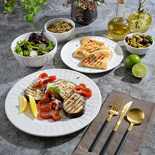 Gibson Home Zen Buffet Porcelain Dinnerware Set, Service for 8 (40pcs), White (Embossed)