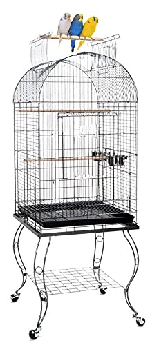 Large 64-Inch Open Dome Play-Top with 5/8-Inch Bar Spacing for Cockatiel Cockatiels Sun Conure Parakeet Rolling Cage (20 x 20 x 64 H inch, Black Vein)