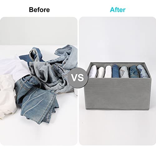 Coorganisers 3 Pack Jeans Wardrobe Clothes Organizer, Washable Clothes Organizer for Folded Clothes, Non-Woven Fabric Drawer Organizers for Clothing, 7 Grids Compartment Storage Box Clothing(Gray)