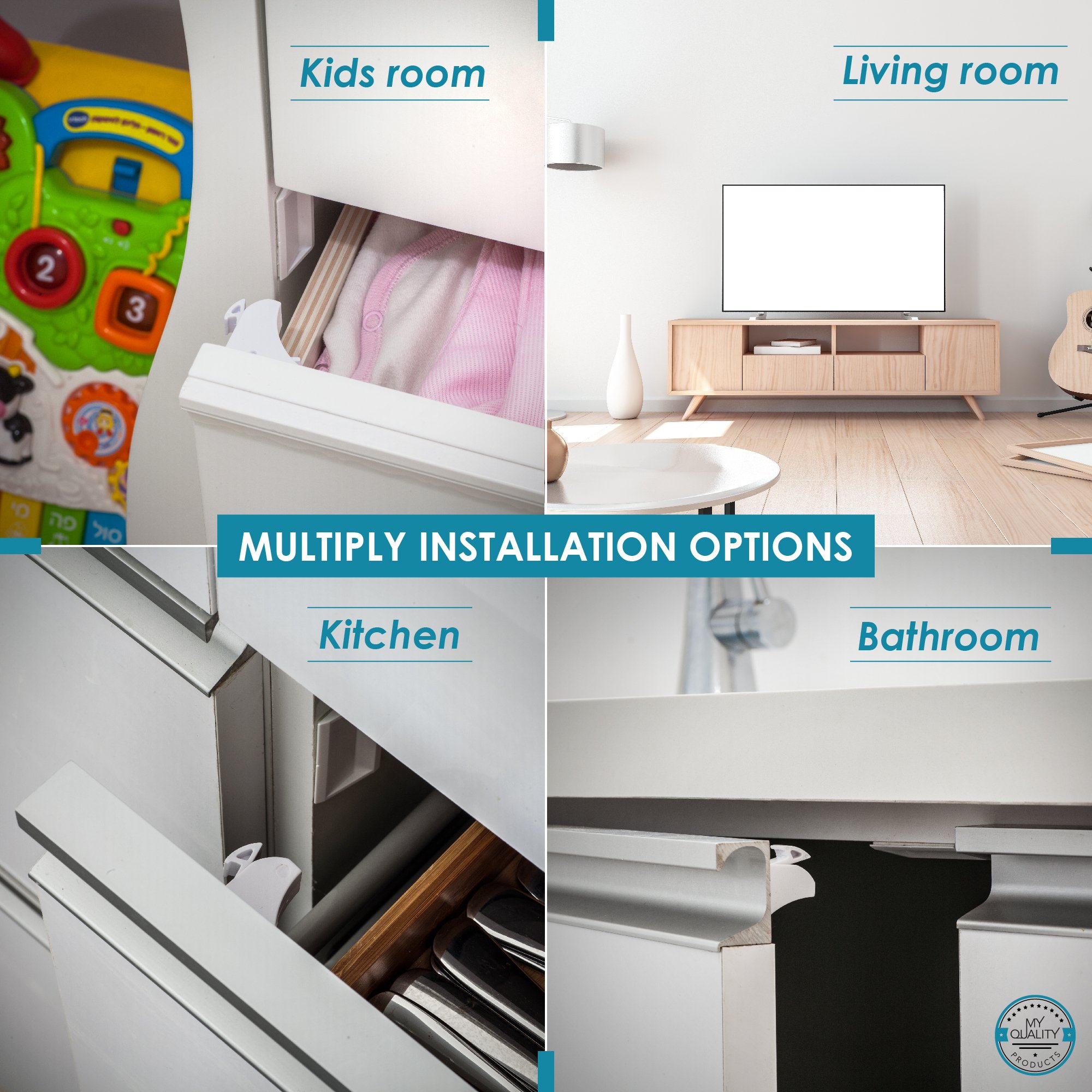 Invisible Magnetic Cabinet Locks Child Safety Kit, Secure Kitchen & Bedroom Cabinets. Cupboards with Baby Proofing Cabinets Door & Drawer Locks for Kids & Toddlers. Keys & 3M Adhesive Straps. (8)