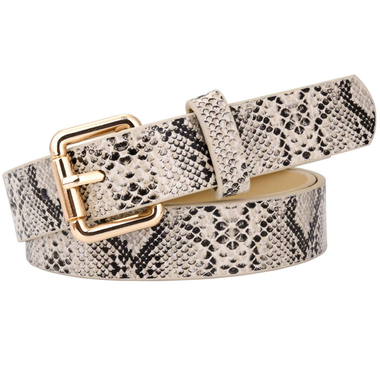 Ayliss Womens Belts Snakeskin PU Leather Waist Belt for Jeans (White)