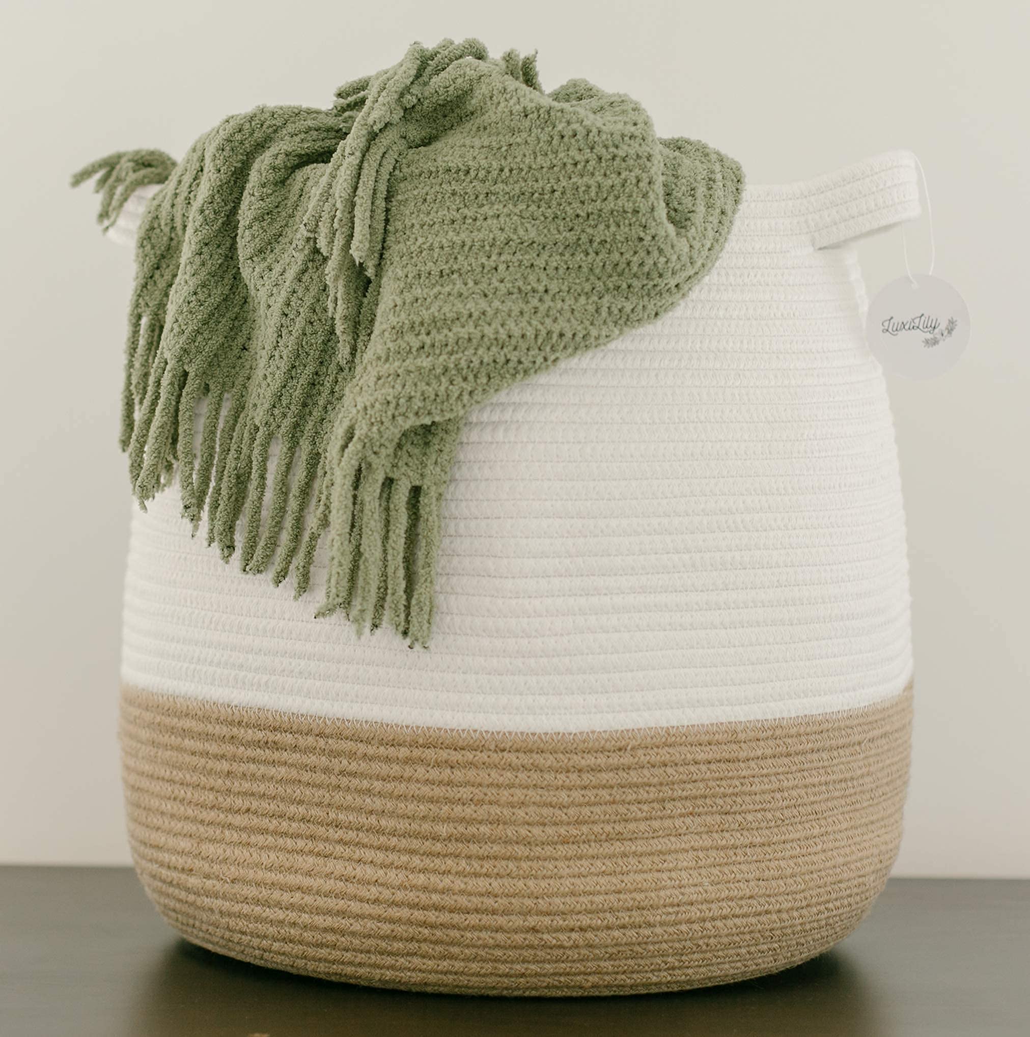 Large Blanket Basket for Living Room - Decorative Woven Baskets for Storage, Cotton Rope Baskets for Storage 16βx18β, Round Basket, Tall Laundry Hamper Basket, LuxiLily Baskets
