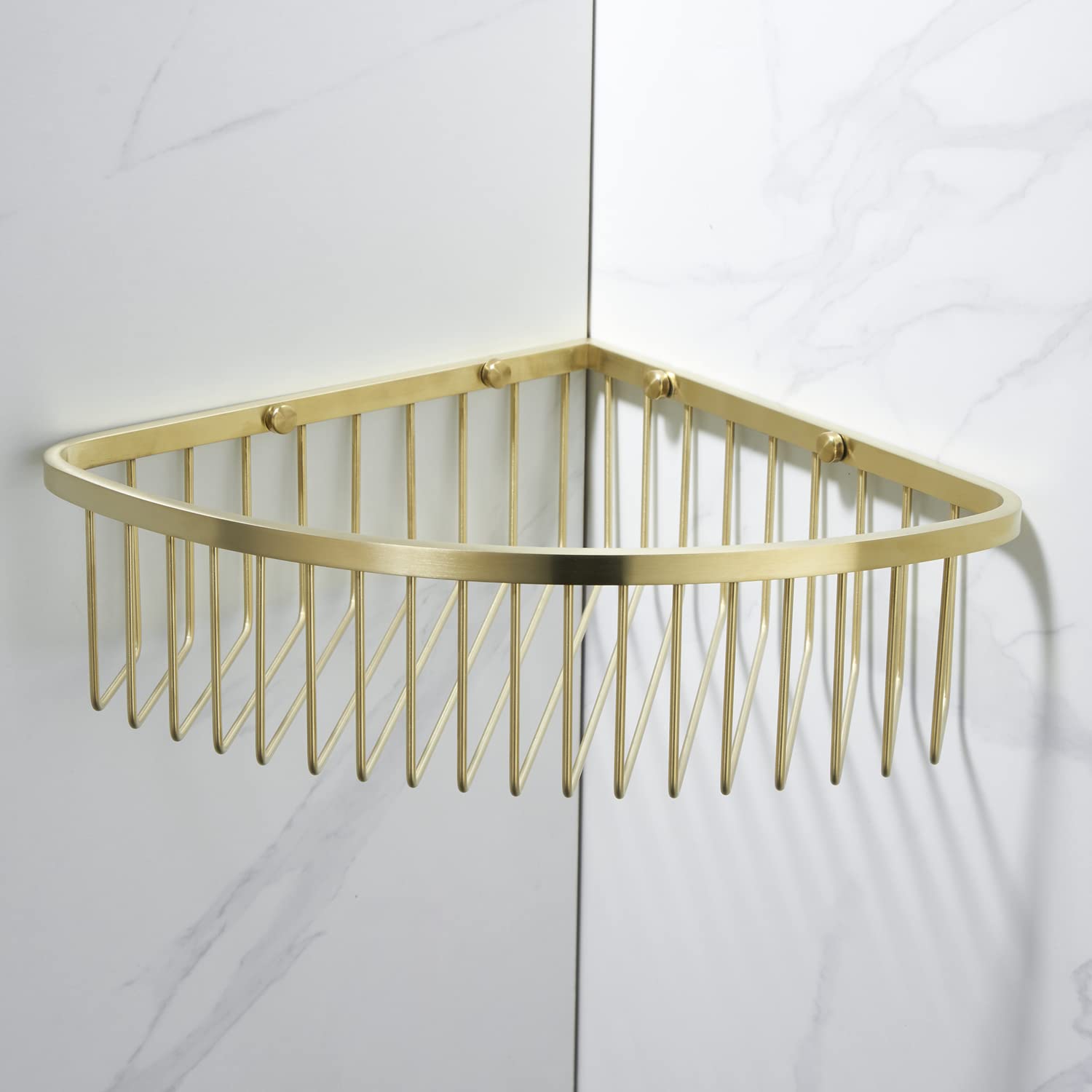 Segistan Bathroom Corner Shower Caddy Organizer, SUS304 Stainless Steel Heavy Duty Rust-Proof Bathroom Shelf Organizer Shampoo Holder, Wall Mounted Storage Rack for Bathroom Kitchen, Brushed Gold