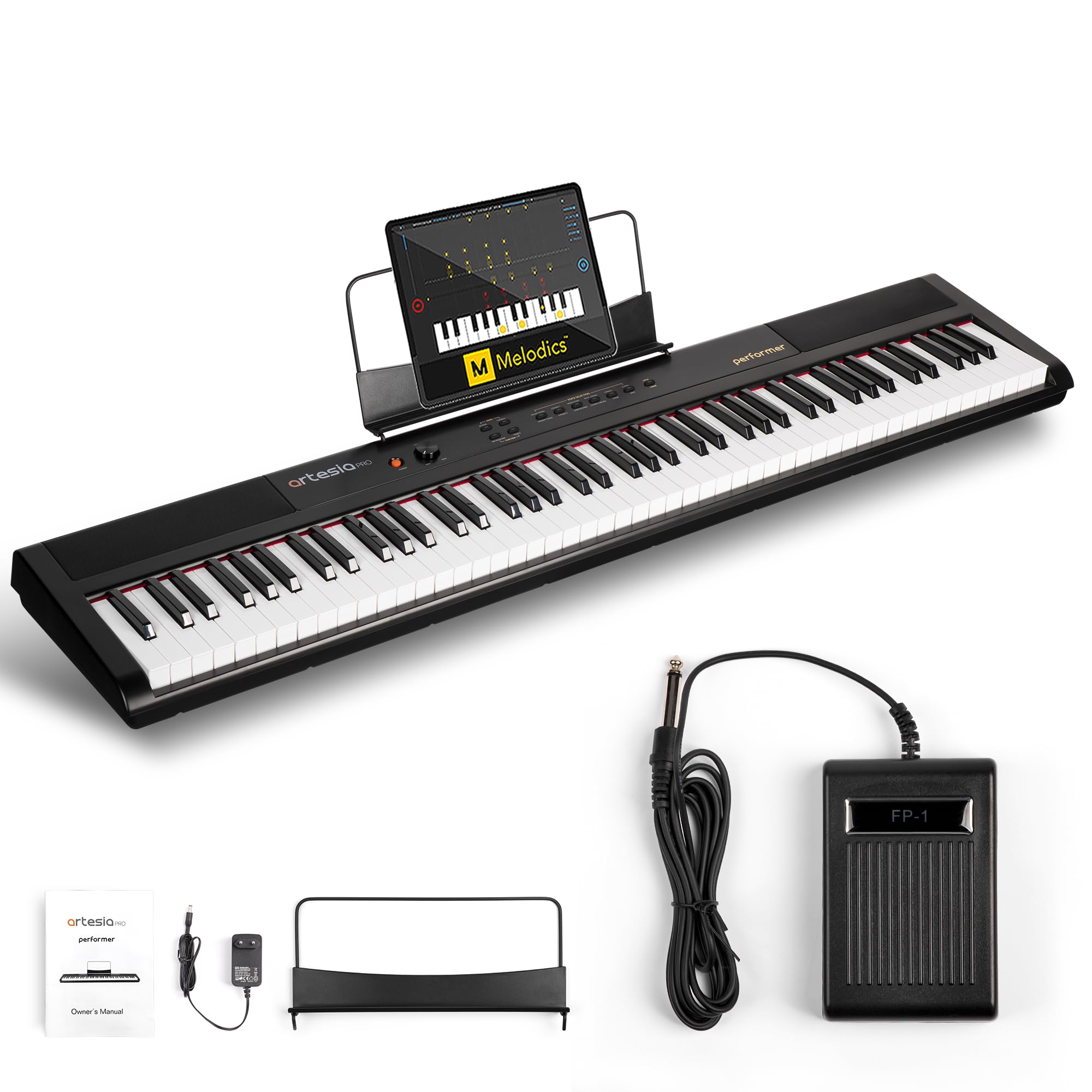 Artesia Portable 88 Key Weighted Keyboard Piano, 88-Key Digital Piano Keyboard with Full-Size Velocity Sensitive Keys, Electric Keyboard Piano including Sustain Pedal & Live Piano Lessons and Melodics