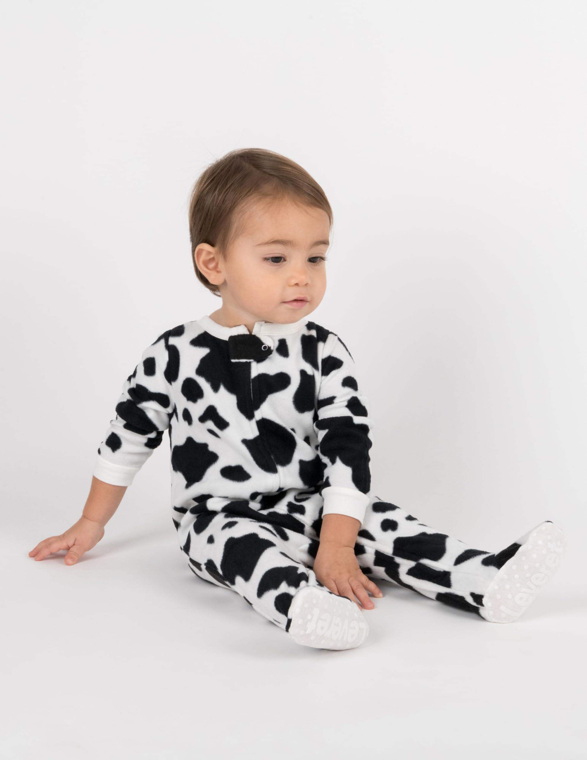 Leveret Boys Girls Kids Footed Fleece Pajama Cow Black 12-18 Month