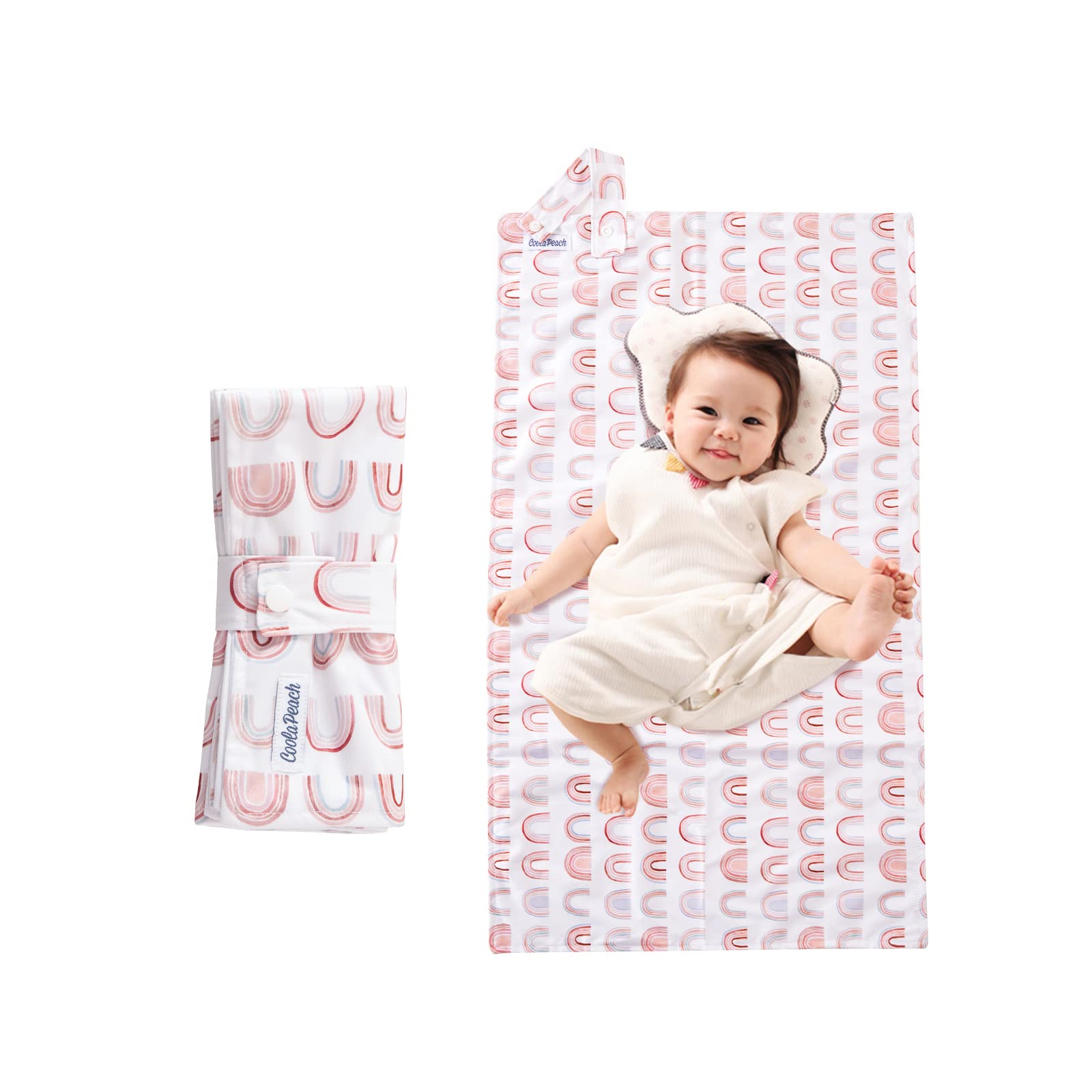 Baby Diaper Changing Pad Wipeable Portable Changing Pad, Foldable Travel Changing Mat for Baby, Newborns Toddlers Shower Gifts 2Pack(Rainbow, 16"x27.5")