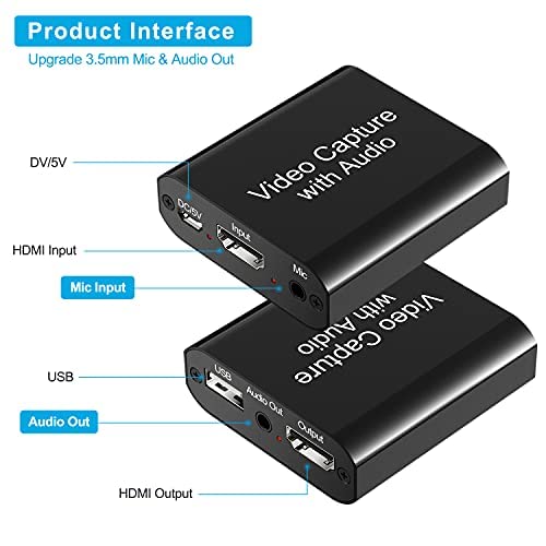 Audio Video Capture Card USB3.0, HDMI Video Capture Device 4K 1080P 60FPS, Game Capture Card for Switch, HD Ultra-Low Latency for Live Streaming