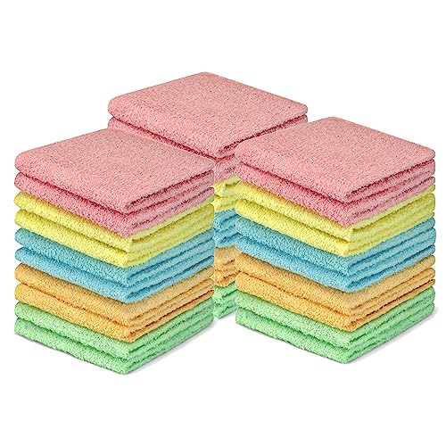 DecorRack 30 Pack 100% Cotton Wash Cloth, Luxurious Soft, 12 x 12 inch Ultra Absorbent, Machine Washable Washcloths, Assorted Colors (30 Pack)