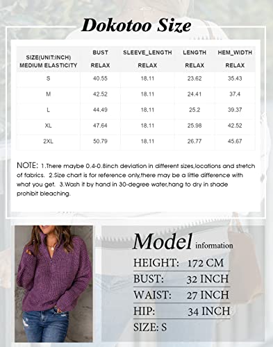 Dokotoo Plus Size Sweaters for Women Long Sleeve V Neck Sweater Quarter Zip Pullover Chunky Cozy Fall Fashion for Women 2023 Ladies Polo Lightweight Red Tops Large