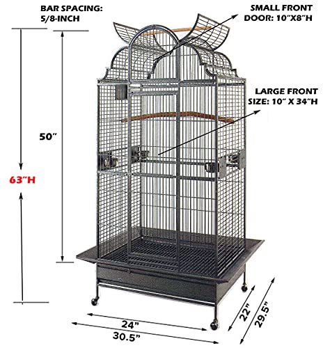 Large Elegant Wrought Iron Open Dome Play Top Bird Parrot Cage, Include Metal Seed Guard Solid Metal Feeder Nest Doors