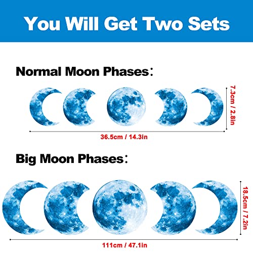 Large Glow in The Dark Moon Wall Decals Luminous Space Planet Moon Phases Wall Sticker Glow in The Dark Stickers for Ceiling Removable Vinyl Boho Wall Decor for Kids Boys Girls Bedroom Nursery… (Moon Phases-Blue)