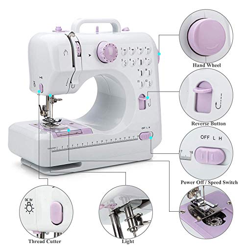 Galadim Mini Sewing Machine (Including Extension Table and Sewing Supplies Set) - Small Electric Overlock Sewing Machines with 2 Speed 12 Built-in Stitch Patterns β GD-015-CD