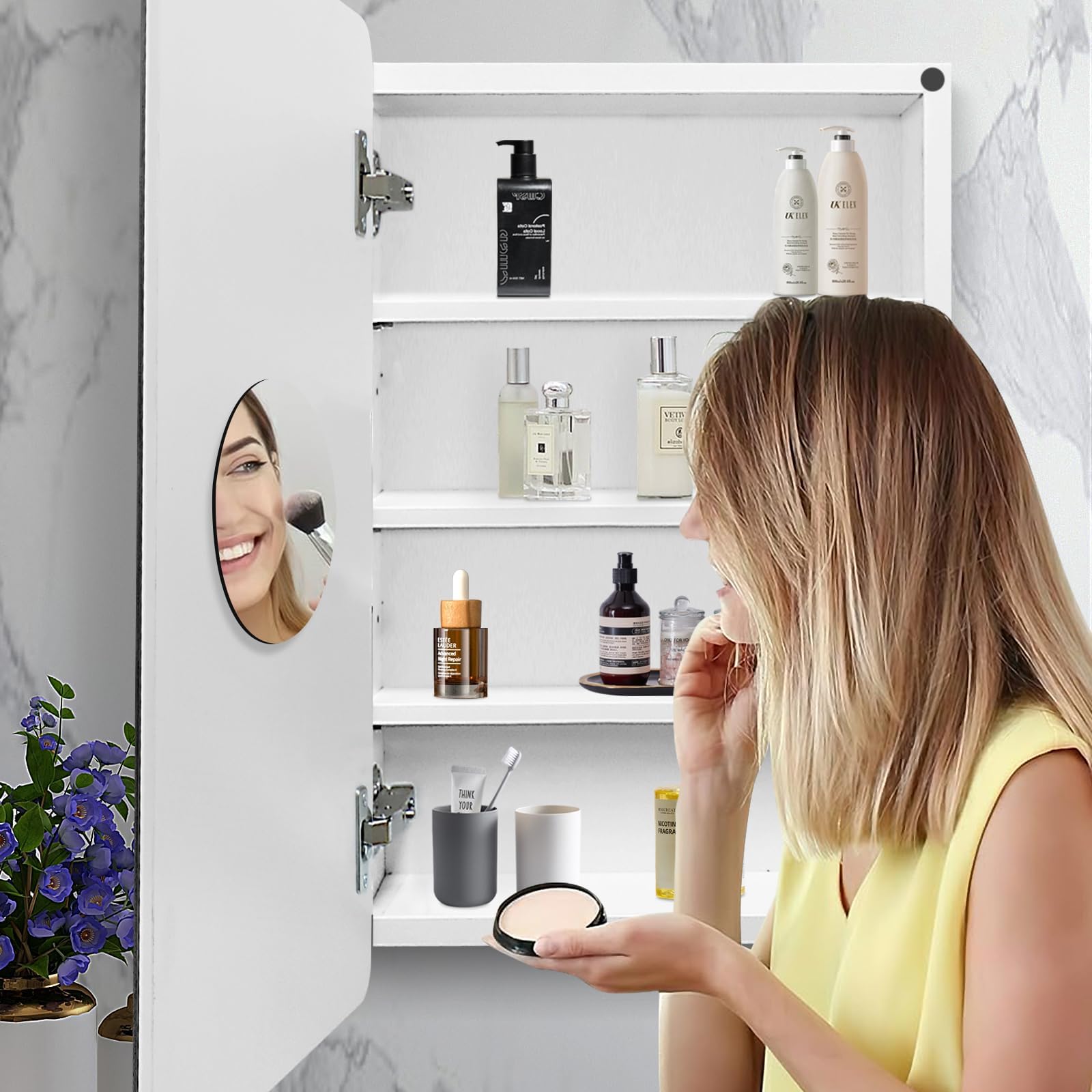 Jesantab White Medicine Cabinet Mirror for Bathroom, 20x30 Inch Recessed Medicine Cabinet or Surface Mount, Frameless Beveled Bathroom Mirror with Storage Modern Farmhouse