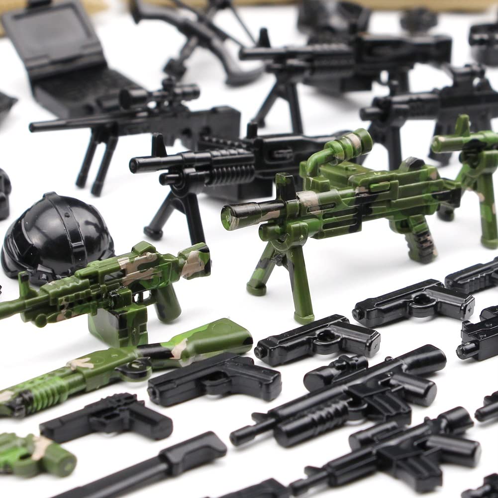 Feleph Weapons Pack Army Military Building Block for Soldier Figures, WW2 Toy Swat Bricks Gear Pieces Set Equipment Kit Compatible with Major Brand