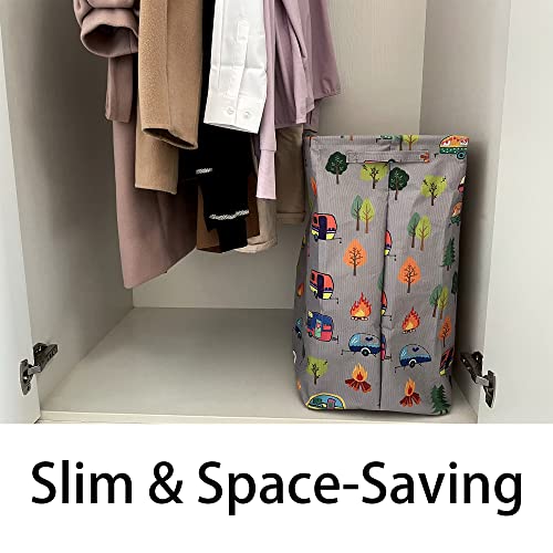 Kay&J Collapsible 60L Laundry Hamper, Slim and Tall Laundry Basket, Long Handles for Portability, Great for Home and Camper Use, RV Travel Trailer Camper Decor Accessories