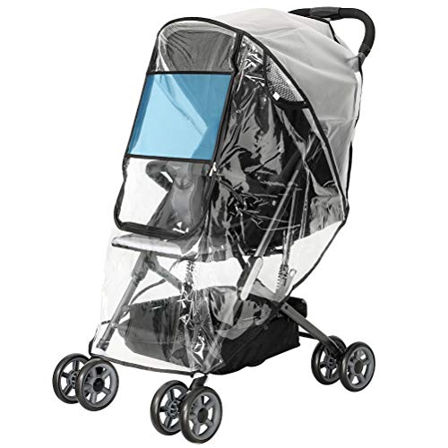 Emoly Upgraded Universal Stroller Rain Cover, Double Door Design & Large Storage Baby Stroller Weather Shield, Waterproof Stroller Cover, Food Grade EVA, Eye Protect (Black)