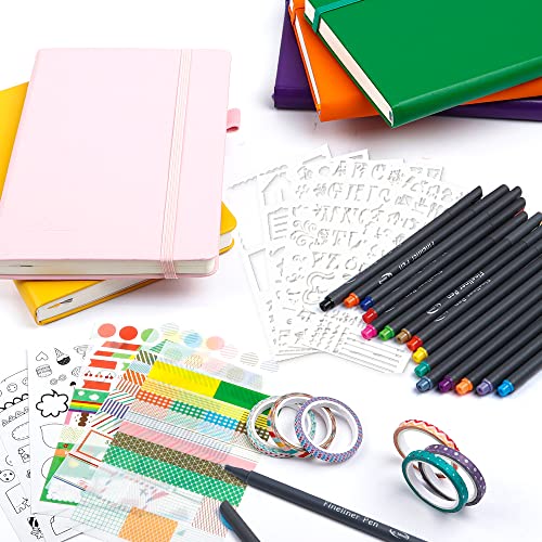 feela Dotted Journal Kit, Dot Grid Journal Hardcover Planner Notebook Set For Beginners Women Girls Note Taking with Journaling Supplies Stencils Stickers Pens Accessories, A5, 224 Pages, Teal