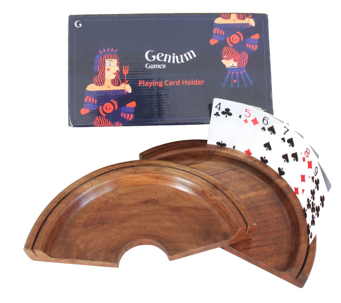 GENIUM GAMES Card Holder For Playing Cards (2) | Hands Free Playing Card Holders Made From High-Quality Mango Wood | Fits up to 25 cards | Ideal for Seniors or Kids