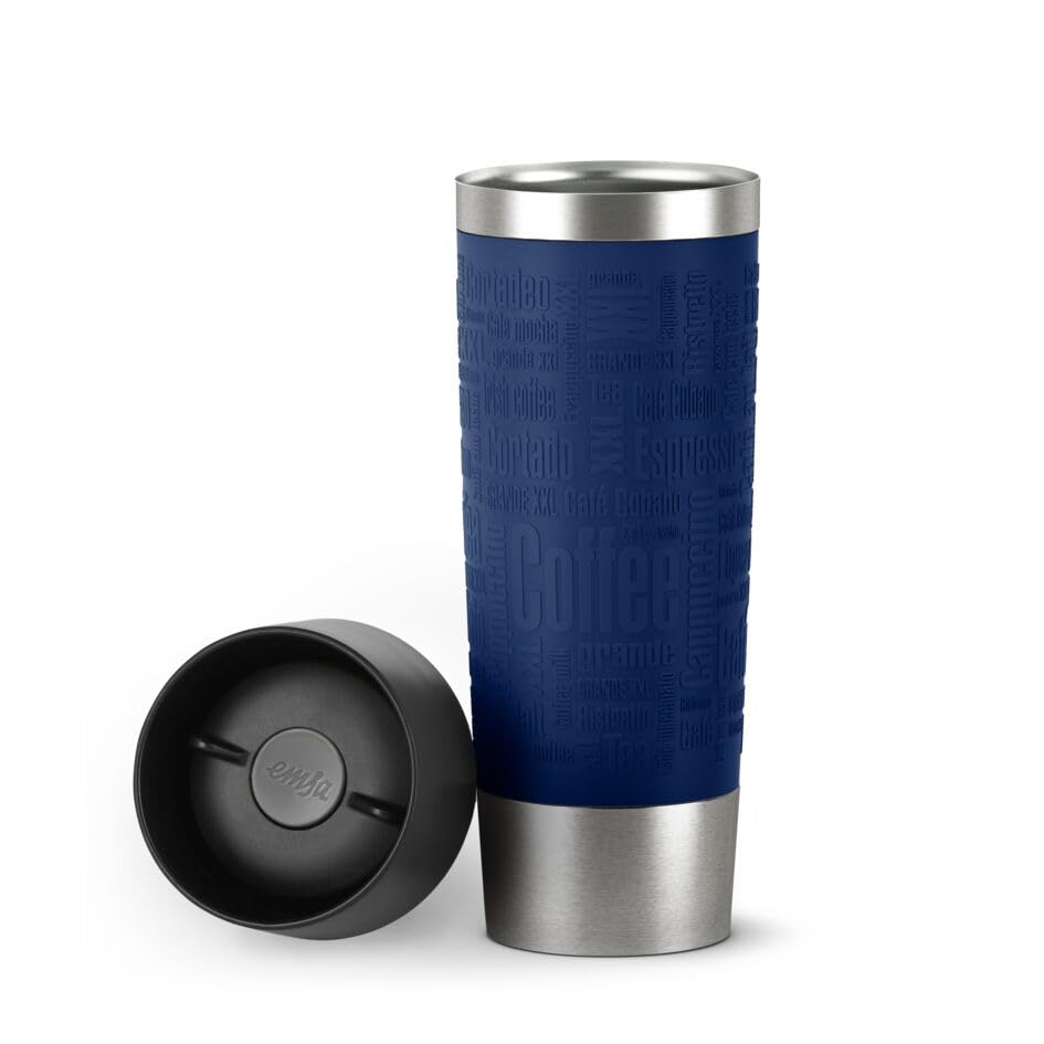 EMSA Germany: Travel Mug Grande - Premium High Performance German Engineered Thermos Vacuum Flask Tumbler, 17oz, Blue