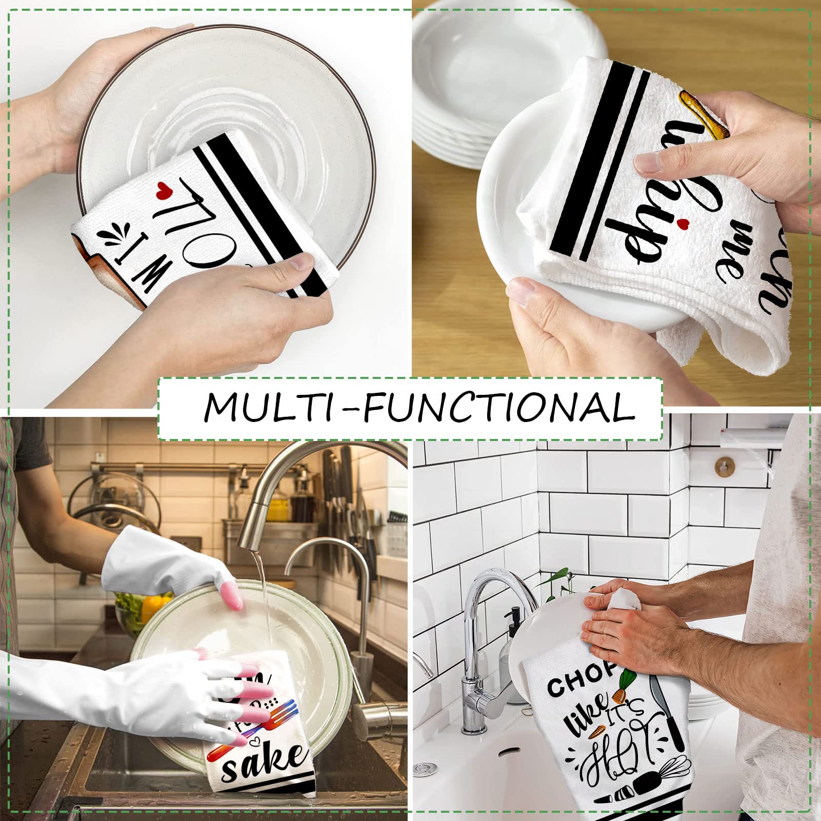 Lebsitey Funny Kitchen Towels and Dishcloths Sets of 4 Kitchen Towels with Sayings Egg Beater Rolling Pin Absorbent Drying Tea Dish Towel for Cooking Baking Home Decorations,18 x 28 Inch
