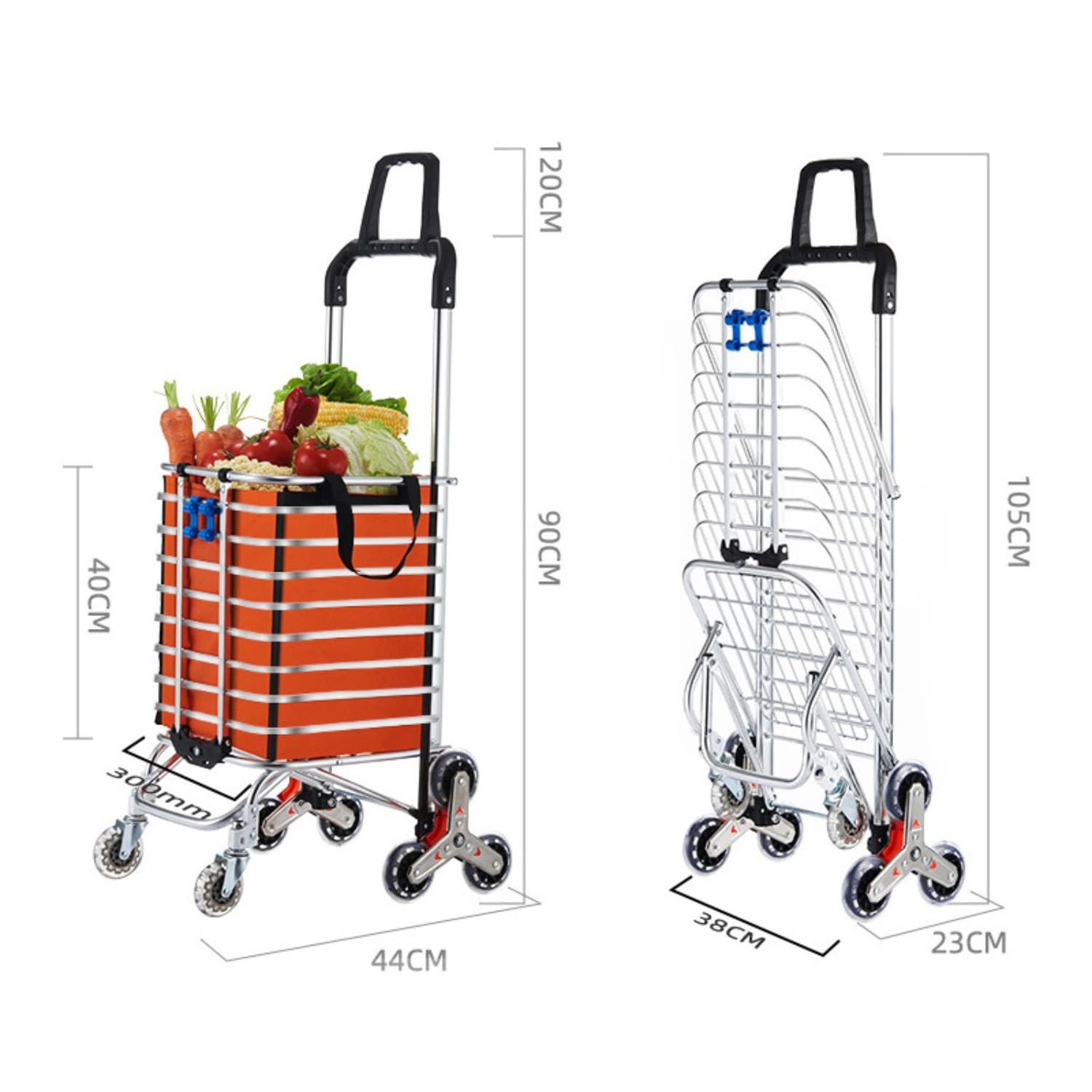 BMUAYO Foldable Shopping Cart Portable Grocery Cart Utility Lightweight Stair Climbing Shopping Carts with Rolling Swivel Wheel