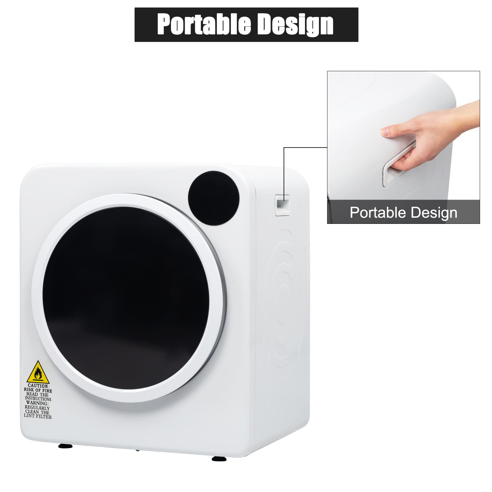 Kcelarec Portable Laundry Dryer, Compact Laundry Dryer for Clothes, 13.2LB Front Load Stainless Steel Clothes Dryers W/Exhaust Pipe, LCD Control Panel, 1300W For Apartment, RV, Home, Dorm