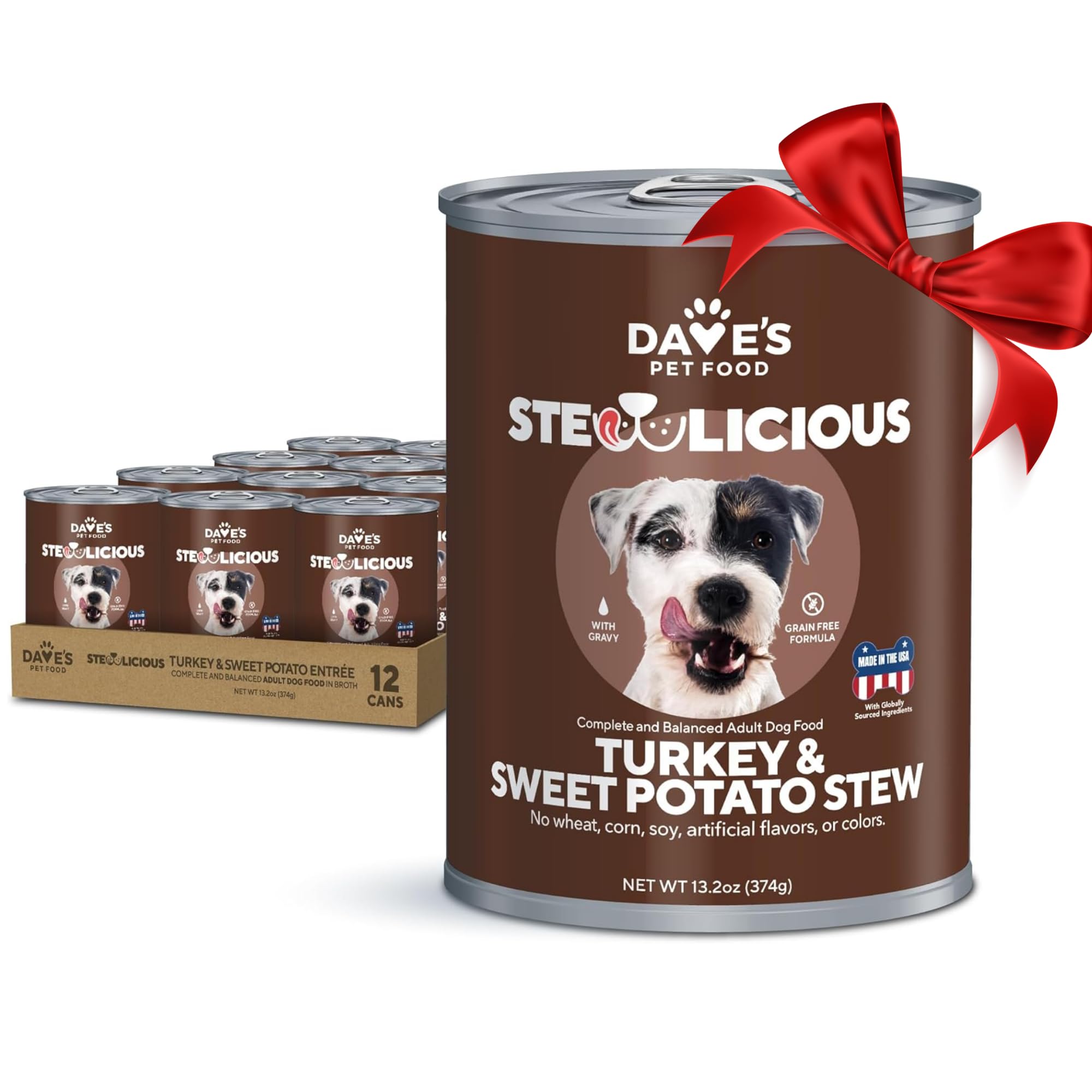 Dave's Pet Food Grain Free Wet Dog Food (Turkey & Sweet Potato in Gravy), Made in USA Naturally Healthy Canned Dog Food, Added Vitamins & Minerals, Wheat & Gluten-Free, 13.2 oz Cans (Case of 12)
