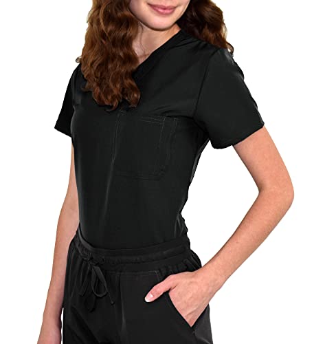 Green Town Women's Medical Nursing Tuck-In V-Neck Scrub Top GT Performance-Black-Large