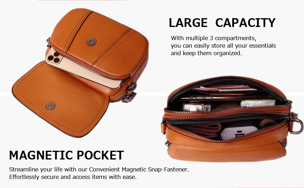 Genuine Leather Purses for Women Trendy Crossbody Bags Small Clutch Purse Shoulder Stachel Handbag Camera Bag, Brown