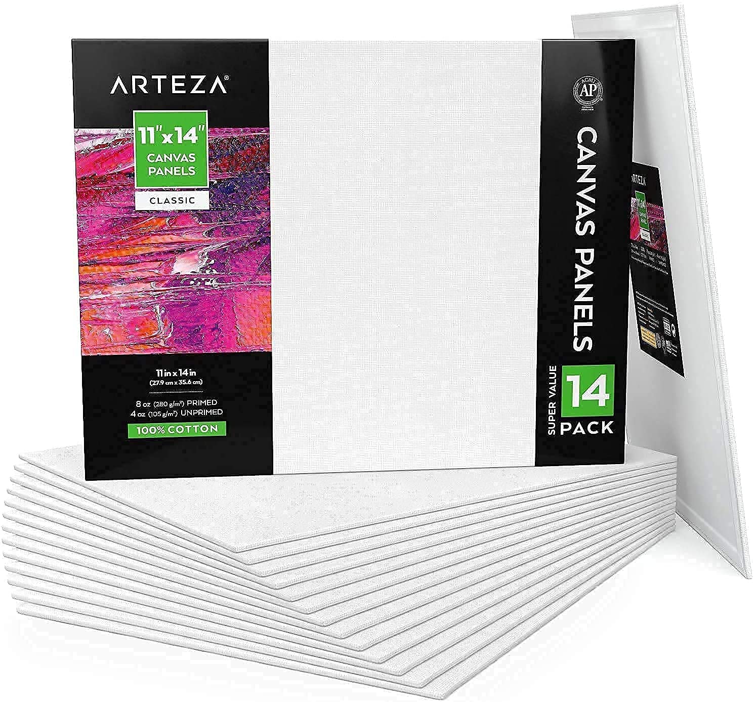 Arteza Detail Paint Brushes and Canvas Panel Boards Bundle, Painting Art Supplies for Artist, Hobby Painters & Beginners