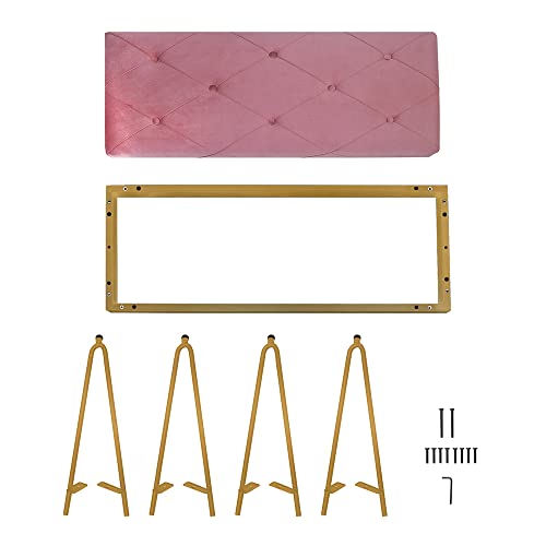 GIA Home Furniture Series Bench with Brushed Pink Velvet Seat and Metal Frame, Gold