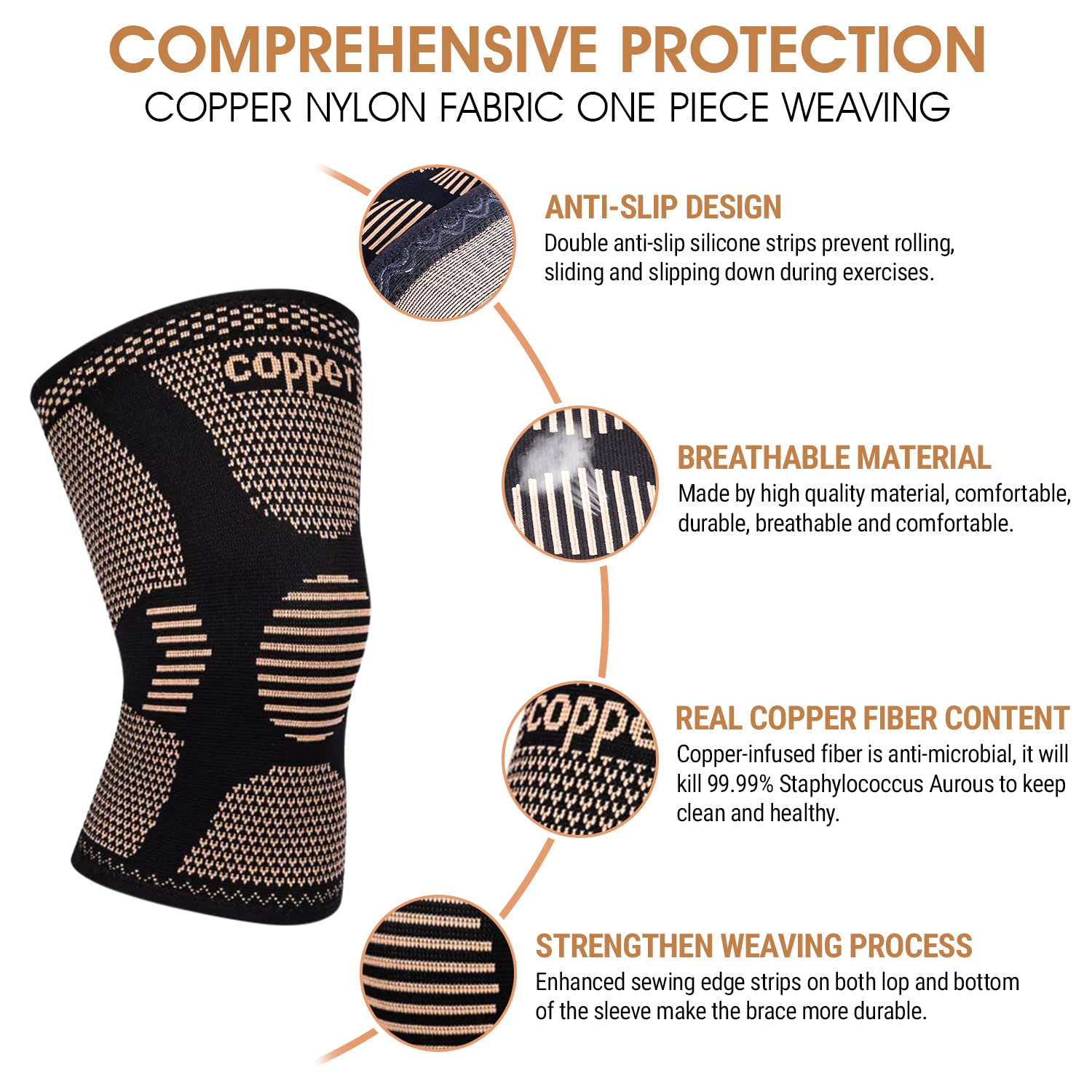 AZ Copper Relief Copper Knee Brace for Arthritis Pain and Support-Copper Knee Sleeve Compression for Sports, Workout, Arthritis Relief-Single Pack (Small)