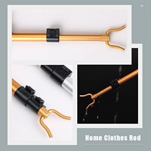 DOITOOL Long Reach Hook 49.1 inch Extended Closet Pole with Utility Hook, Retractable Long Reach Stick Closet Pole Telescoping Long Pole for Clothes, Shutter, Closet, Curtain, Shelf, Ceiling ( Gold )