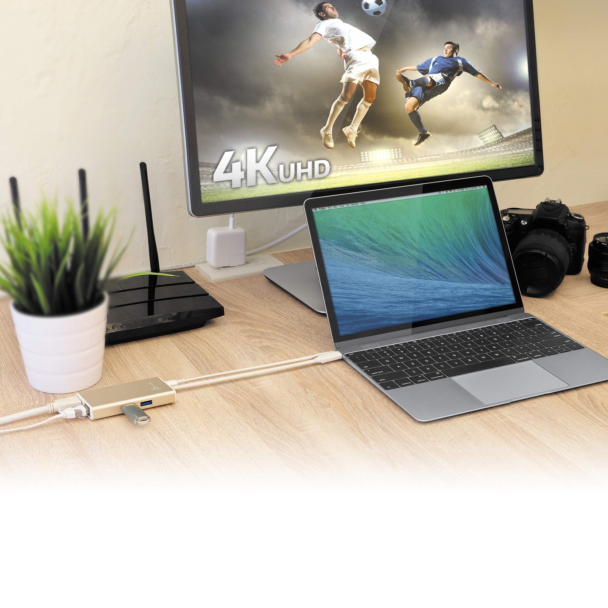 j5create USB C Hub Multi-Adapter Docking Station with HDMI 4K, 2X USB 3.1 SuperSpeed Ports, Ethernet, Power Delivery 2.0 (JCA374)