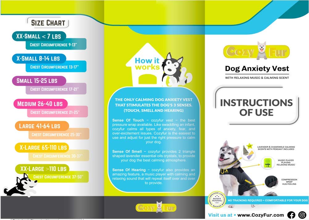 CozyVest® Dog Anxiety Vest 3-in-1 Music & Aromatherapy Shirt, Relaxing Sound & Essential Oils Jacket, Fireworks Thunder Separation & Thunderstorm Canine Stress Relief Coat (Gray, Large [41-64 Lbs])