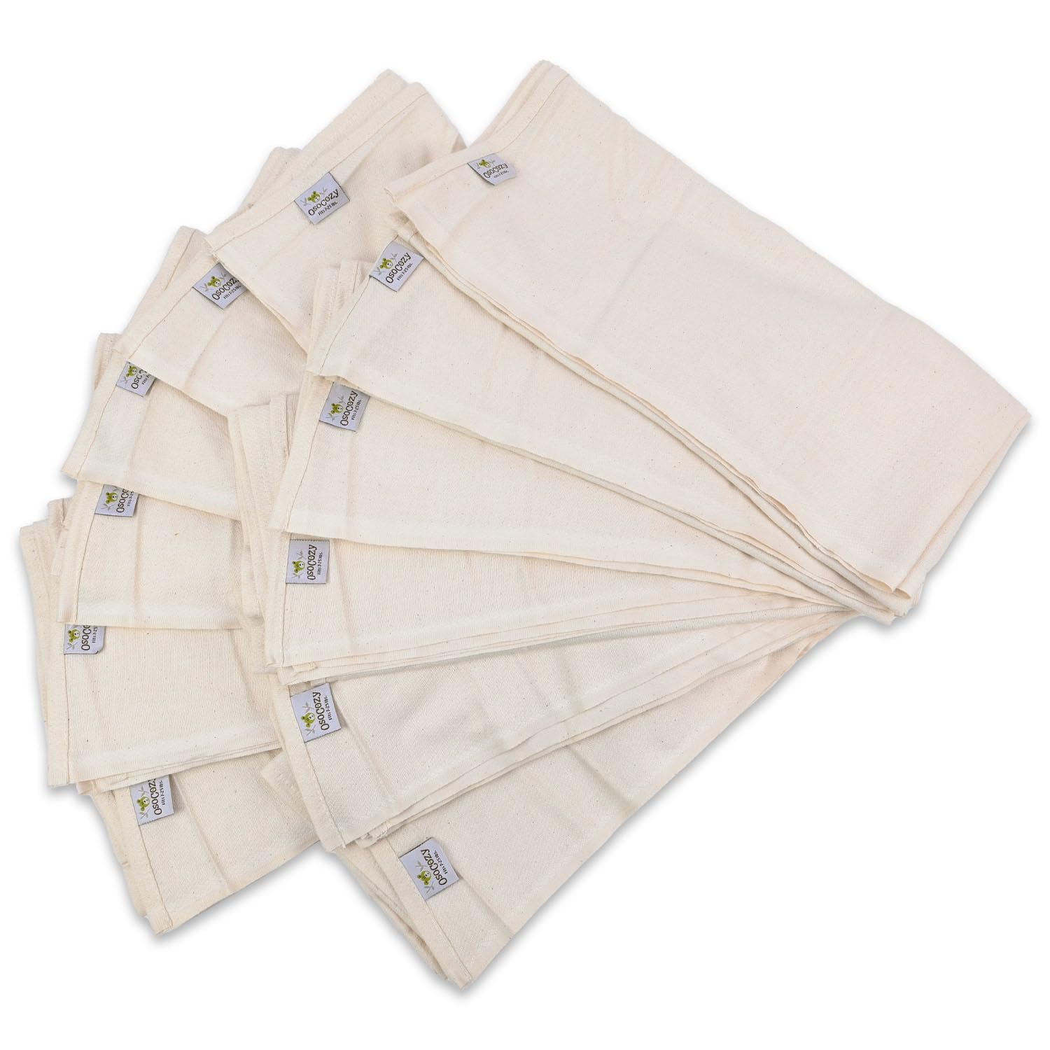 OsoCozy Unbleached Birdseye Flat Cloth Diapers (1 Dozen) - 27.5 x 30.5 Inches, One-Layer Flat Cloth Baby Nappies Made of Soft, Durable 100% Birdseye Weave Cotton