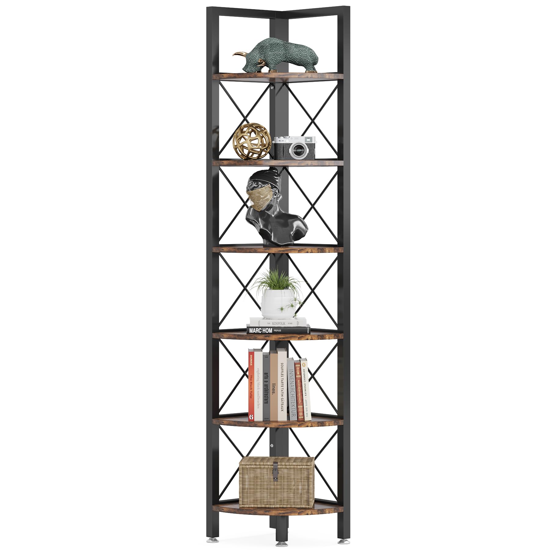 Tribesigns 6 Tier Corner Shelf, Modern Corner Bookshelf Small Bookcase Corner Storage Rack Plant Stand for Living Room, Home Office, Kitchen, Small Space