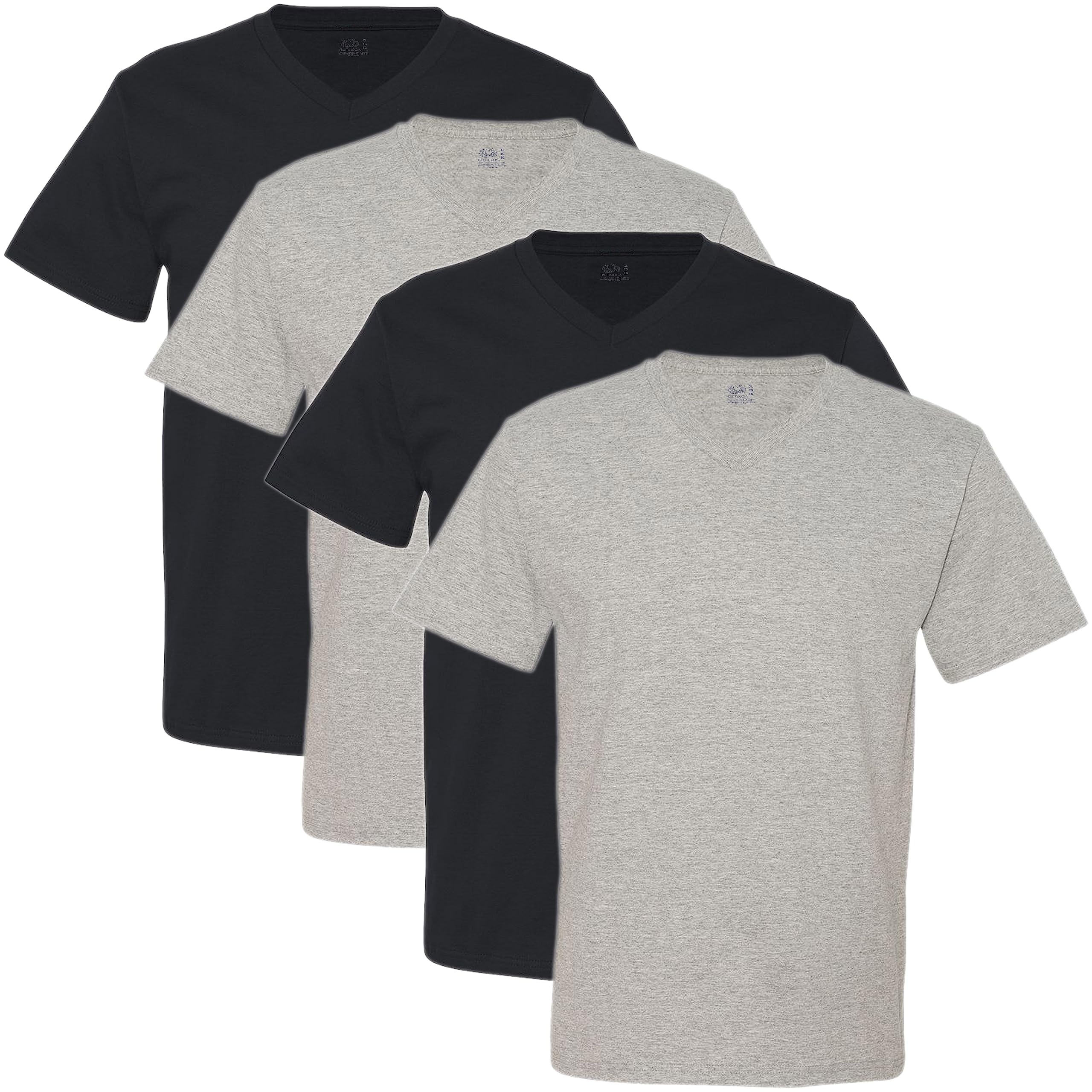 Fruit of the Loom Men's 4 Pack V-Neck T-Shirt, Black/Gray, X-Large
