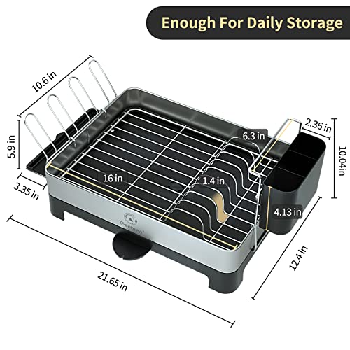 Genteen Extra Grey 360° Swivel Spout Replacement and Large Dish Drying Rack with Drainboard Set Black