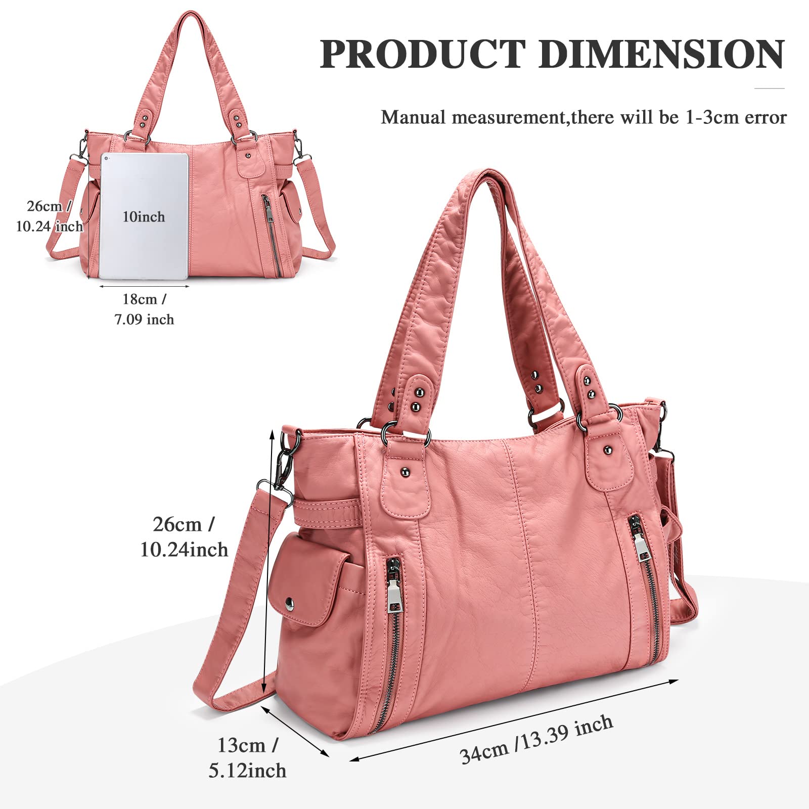 BAIGIO Handbags Hobo Shoulder Bags Soft PU Leather for Women Large (Pink)