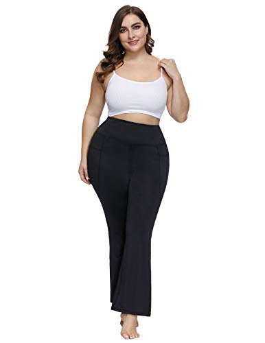Hanna Nikole Women's Plus Size Bootcut Yoga Pants with Pockets High Waist Tummy Control 24W Black