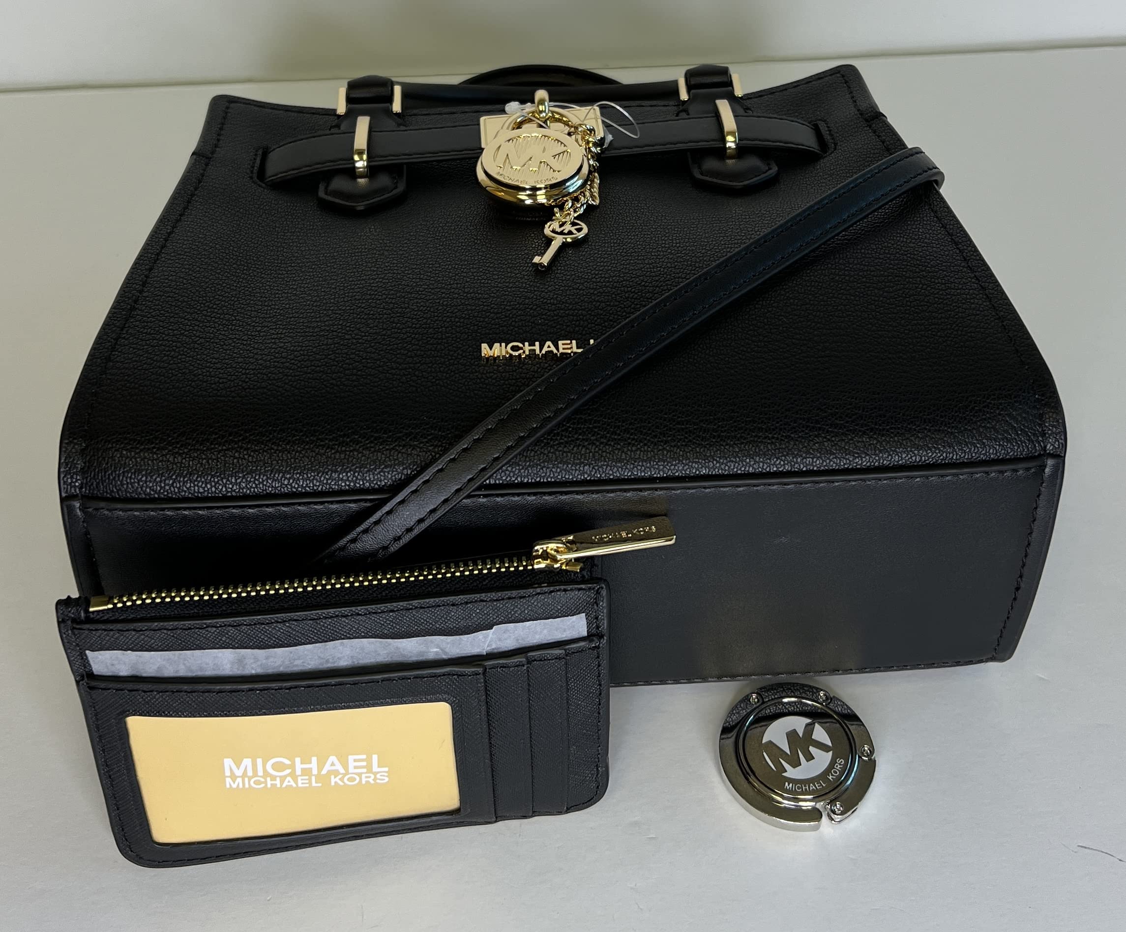 Michael Kors MICHAEL Michael Kors Hamilton SM Satchel bundled with SM TZ Coinpouch Purse Hook (Black)