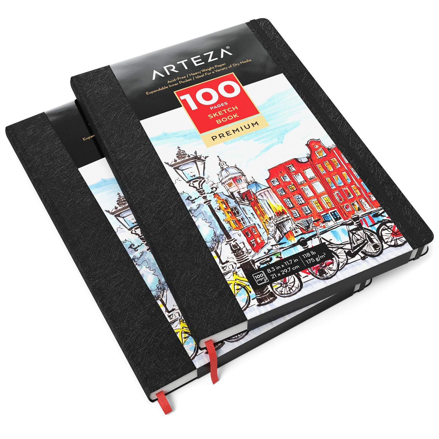 ARTEZA Hardcover Sketch Book 8.3x11.7 Drawing Pad 2 Pack 100 Sheets Sketch Pads for Drawing for Adults & Teens