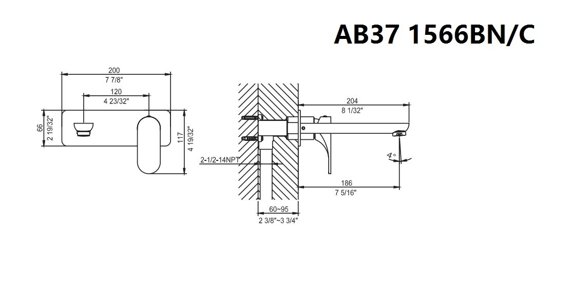 Dawn AB37 1566BN Wall Mounted Single-Lever Concealed Washbasin Mixer, Brushed Nickel
