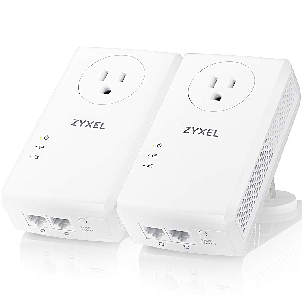 Zyxel AV2000 Powerline Ethernet Adapter Kit | Pass-Thru Power | Plug & Play | MIMO | HomePlug AV2 | 2 x GbE | Ideal for Smart TVs, On-Line Games, 4K Streaming | Brown Box Package | PLA5456BBKIT