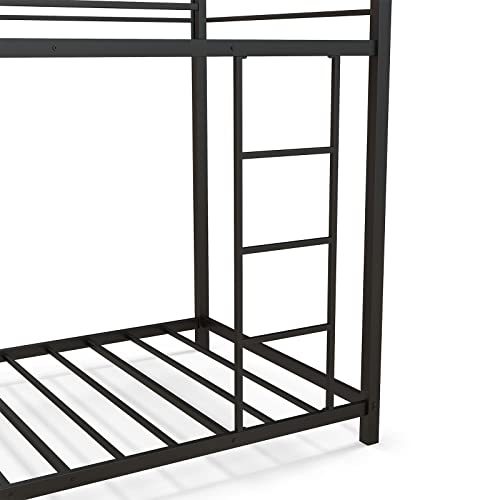 Giantex Metal Bunk Bed Twin Over Twin, Low Profile Bunk Bed Frame with Ladder & Full Length Guardrail, Space-Saving Twin Size Bed Frame for Kids Teens, No Box Spring Needed, Black
