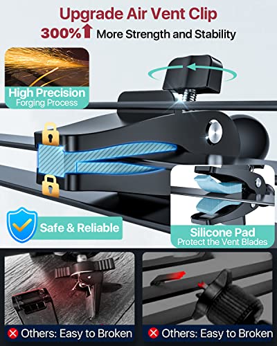 HTU Car Phone Holder Mount [Patent & Safety Certs] [Military Steel Clip & Super Suction Cup] Universal 3 in 1 Cell Phone Holder for Car Dashboard Windshield Vent Car Mount for iPhone Samsung Google