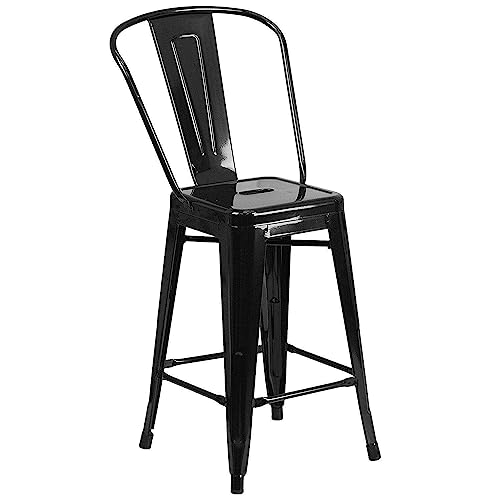 KLMS New Set of (4) Modern Counter Height Stools w/Back 24"-inch Seat Indoor/Outdoor Stoolseating Office Chair Desk Chair Bar stools Folding Table Step Stool Folding Chair Patio Chair